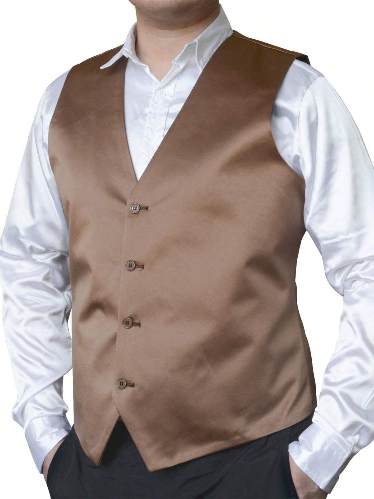 Brown Satin Men's Vest For Wedding Simple Vest For Groomsmen Grooms ...