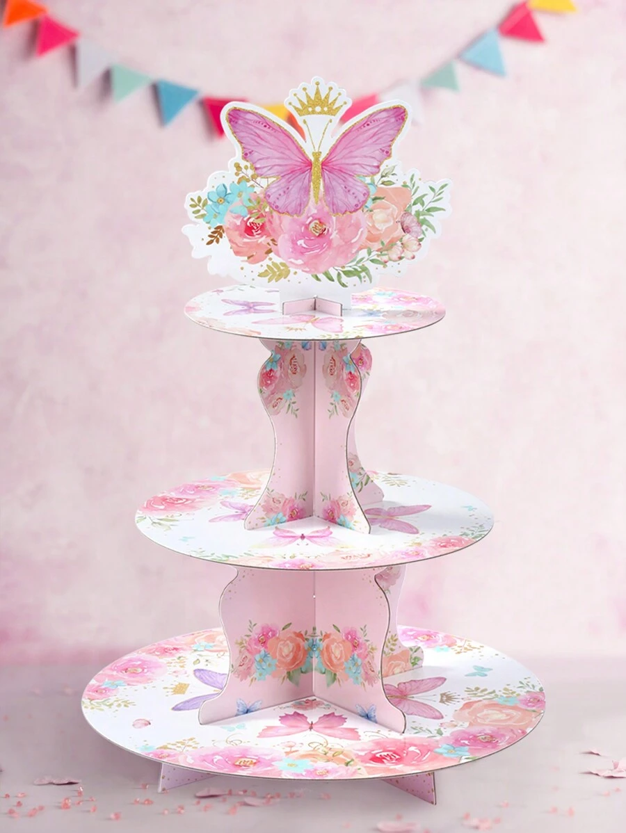 1pc Pink Butterfly Style Cake Holder Stand, Pink Butterfly Theme ...