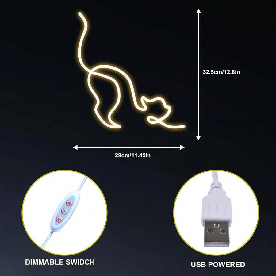 Cat Neon Light LED USB Powered, For Bedroom, Living Room Cat Night ...