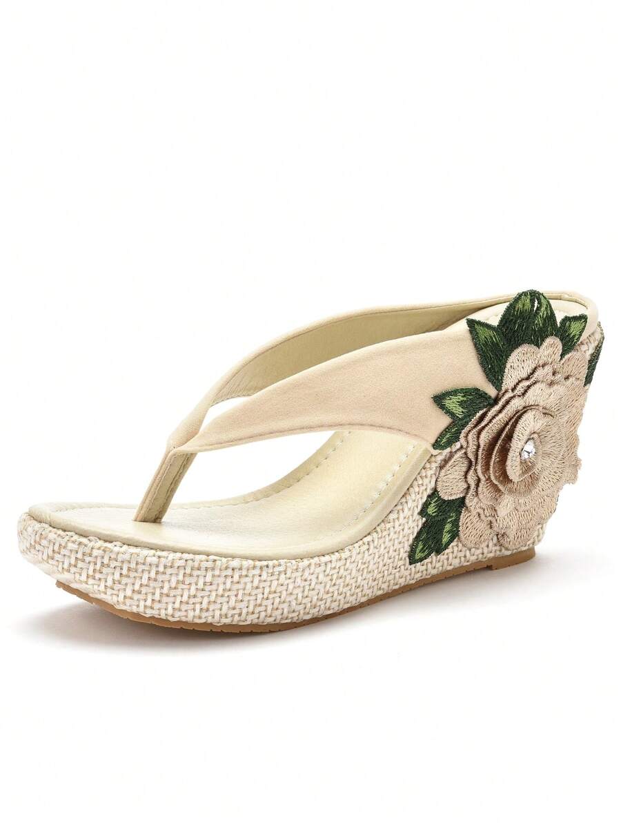 9cm Embroidered Wedge Heel Waterproof Platform Sandals, Women's ...