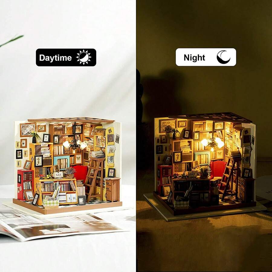 Robotime DIY Miniature Dollhouse Kit Bookstore Room Making Kit Mini ...