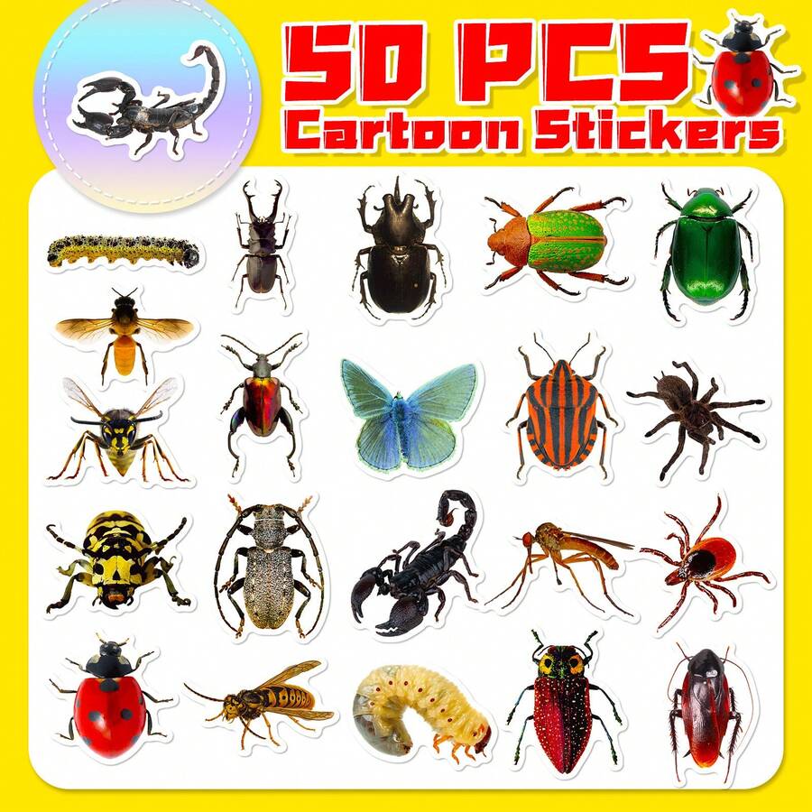 50pcs Realistic Insects Style Inspirational Waterproof Cute Cartoon ...