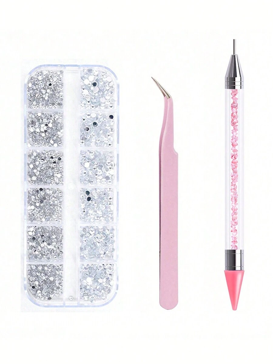 3Pcs/Set Nail Art Tool Kit With Pink Dotting Pen, Tweezers, Flat Bottom ...