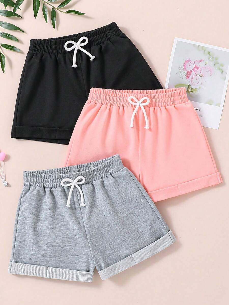 Tween Girl Casual 3-Piece Set Including Bowknot Shorts With High Waist ...