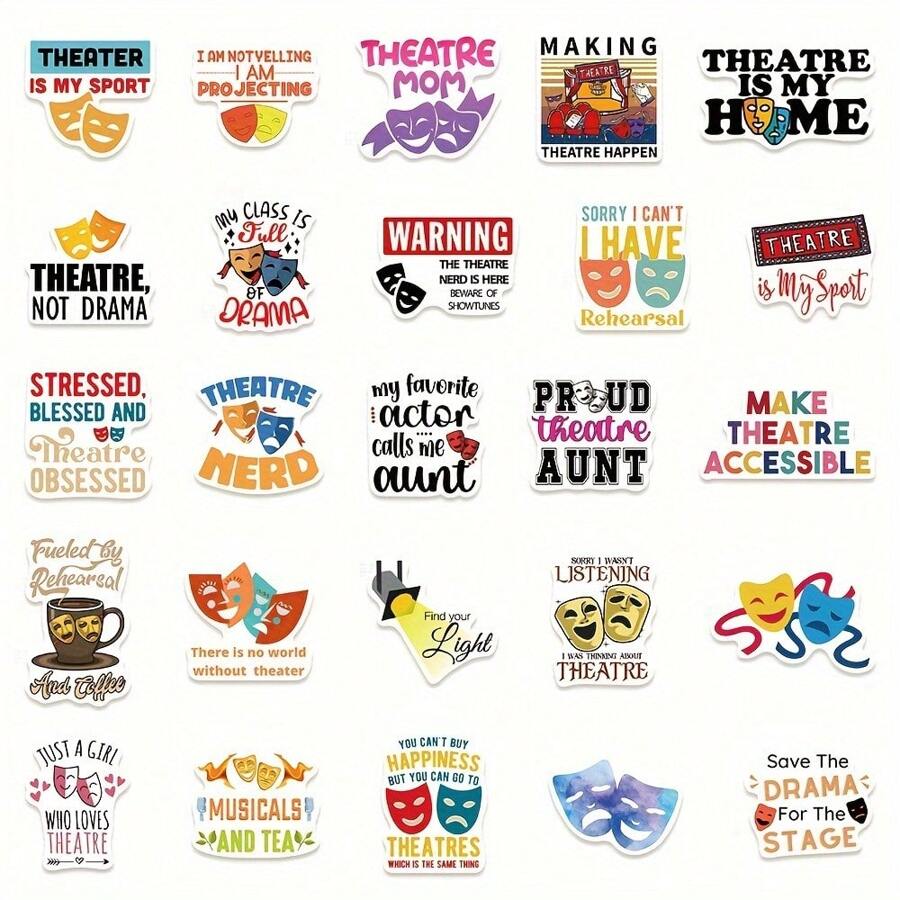 50 English Theatre Stickers Theater Guitar Skateboard DIY Insulating ...