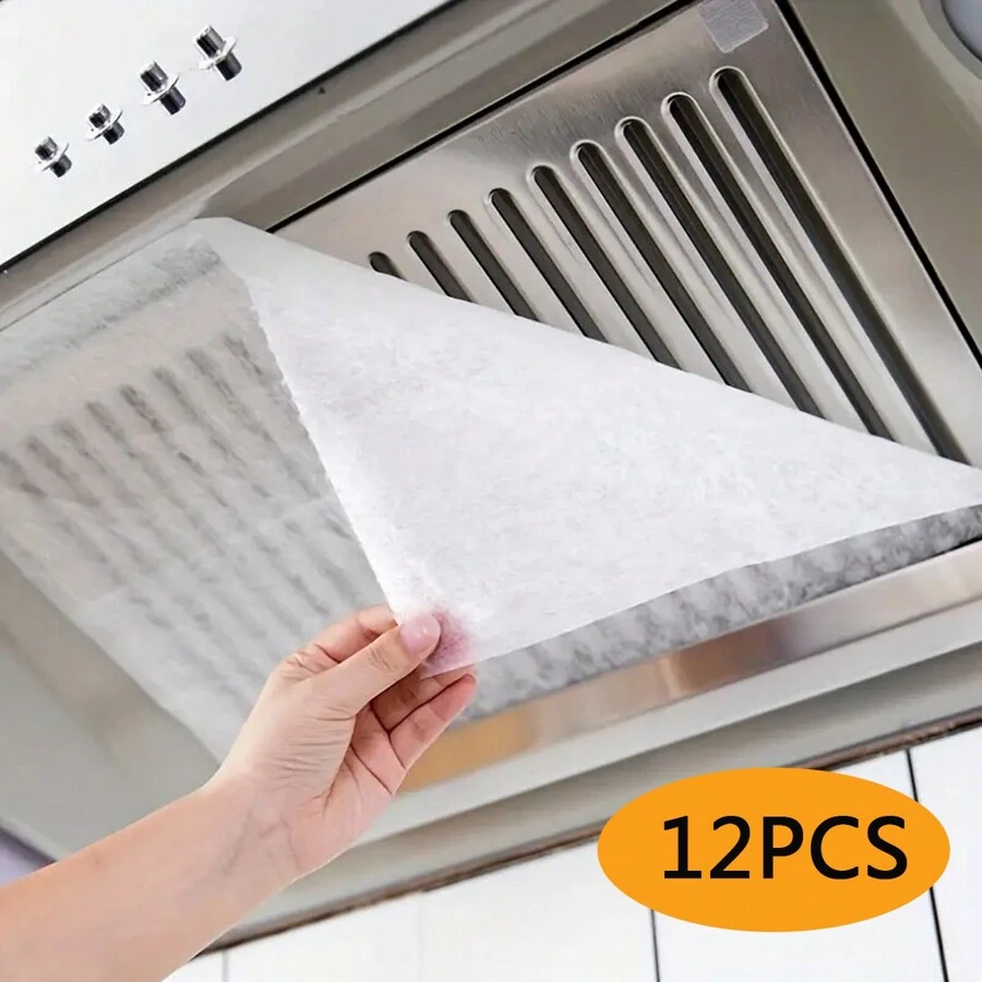 12 Pcs Anti-Grease Filter Paper For Range Hood, Non-Woven Absorbent Oil ...
