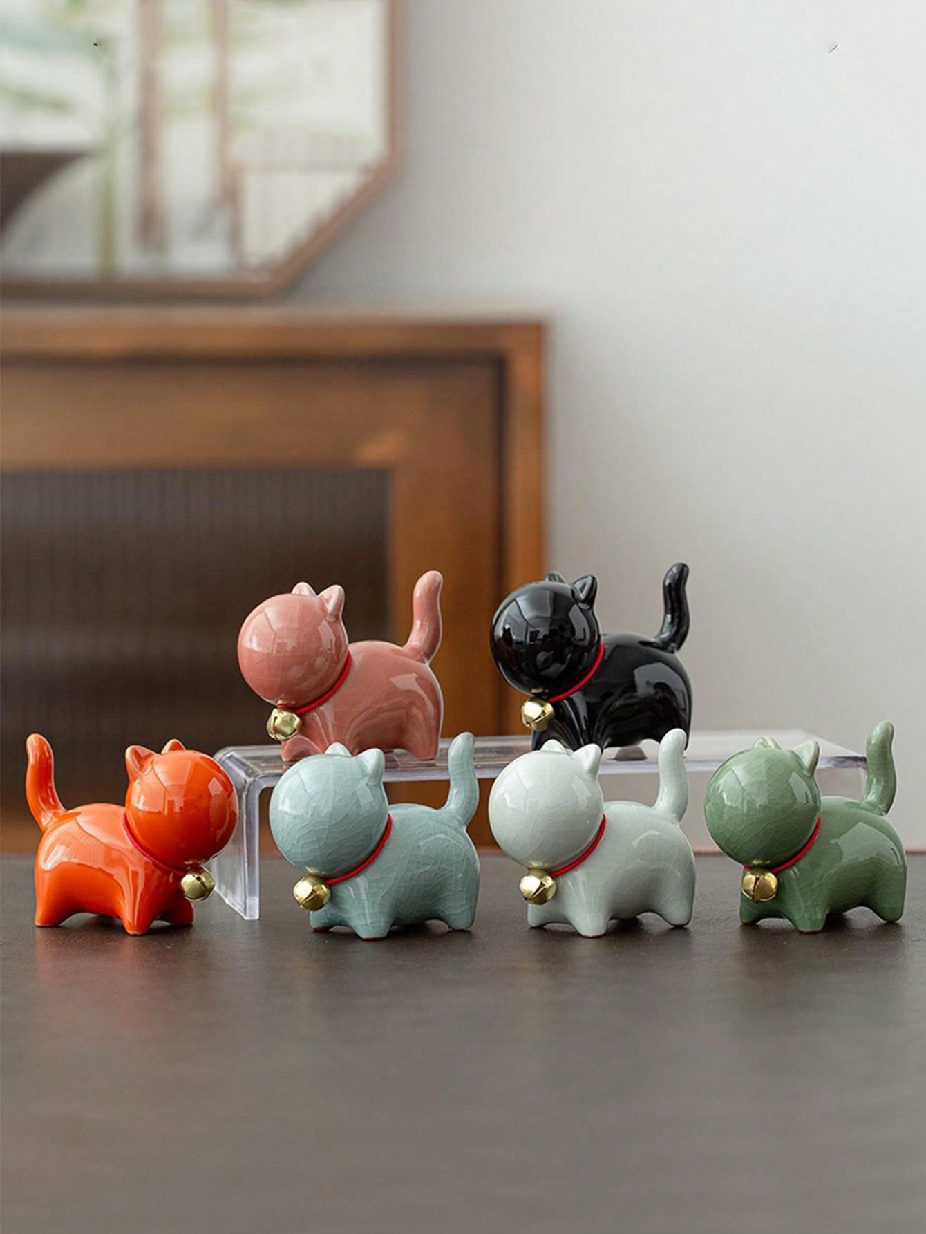 1pc Orange Ceramic Lucky Cat Tea Pet, Cute Cat Figurine For Indoor ...