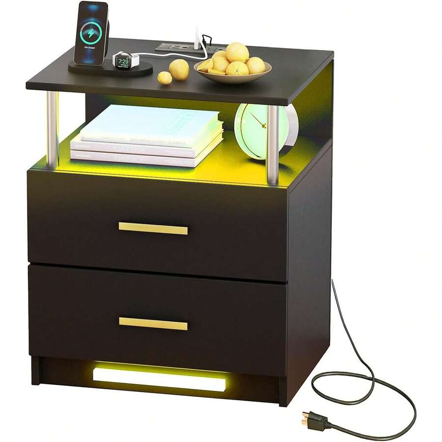 Led Nightstand With Charging Station Smart Nightstand With Led Light ...