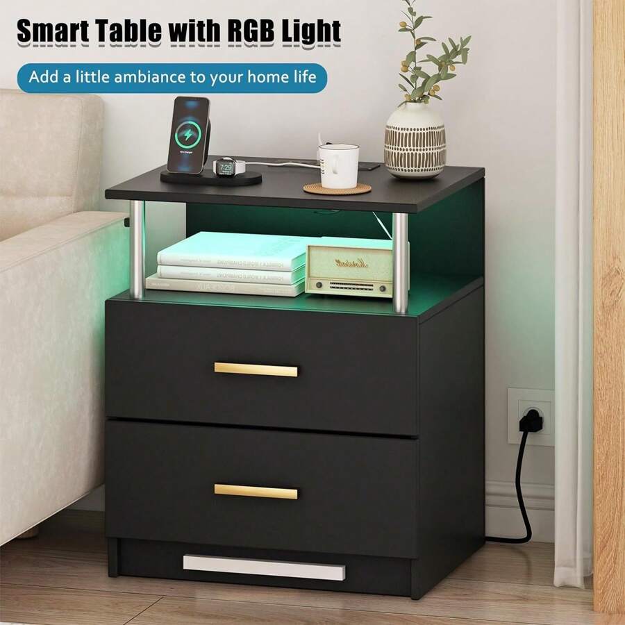 Led Nightstand With Charging Station Smart Nightstand With Led Light ...