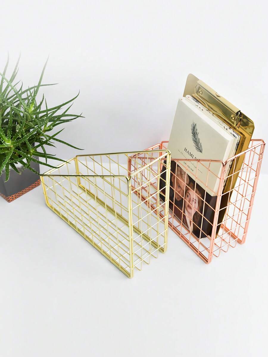 Modern Brass Metal Wire Magazine Holder Desk Rack Document And File ...