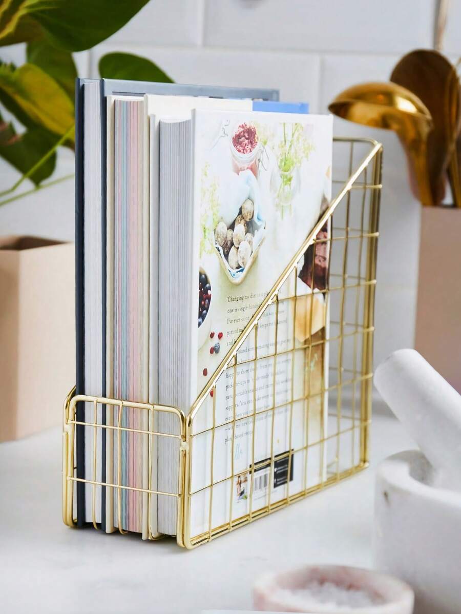 Modern Brass Metal Wire Magazine Holder Desk Rack Document And File ...