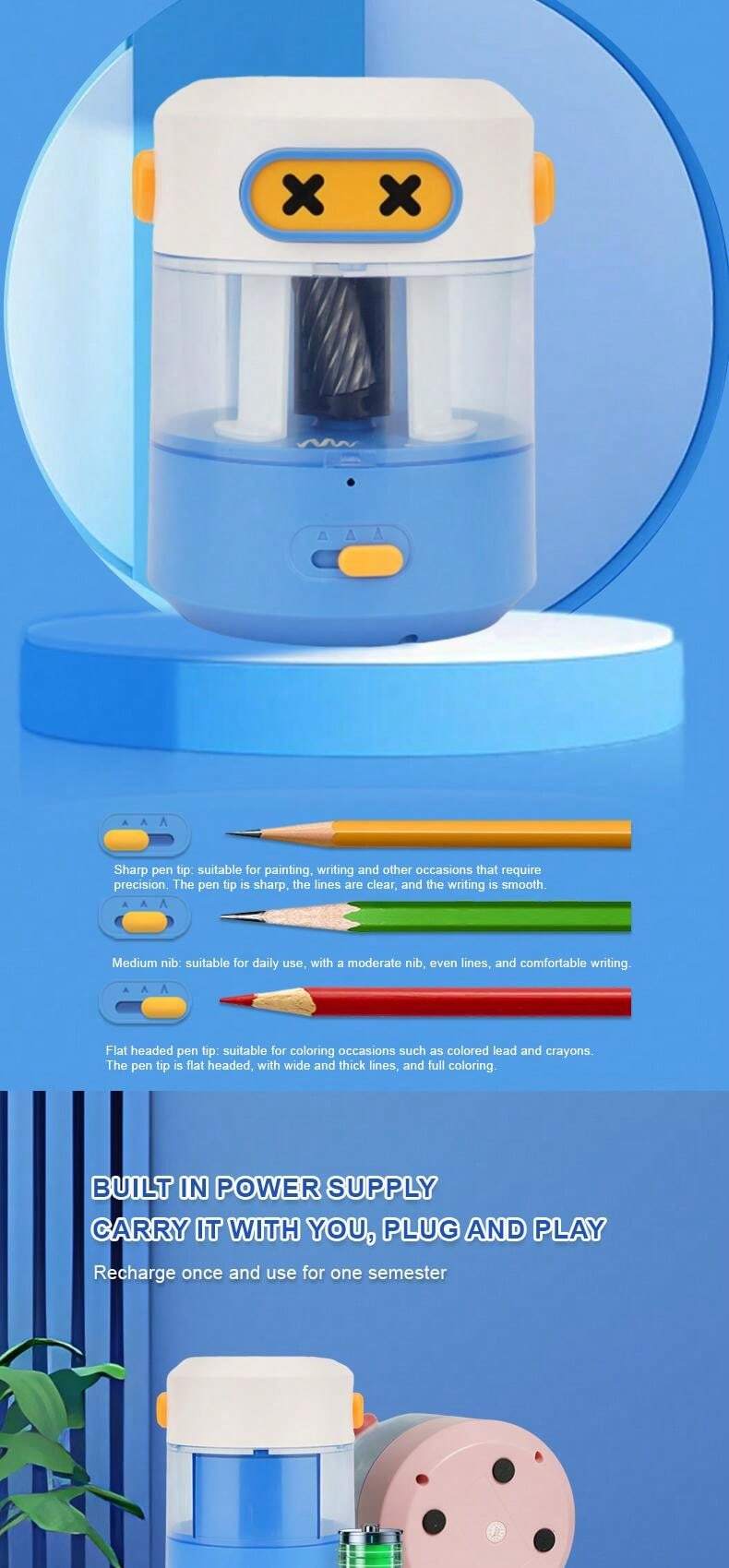 Blue Automatic Electric Pencil Sharpener For Students And Artists ...
