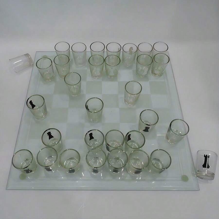 Glass Chess Set With 25 X 25cm Chessboard And Wine Glasses For Bar, KTV ...