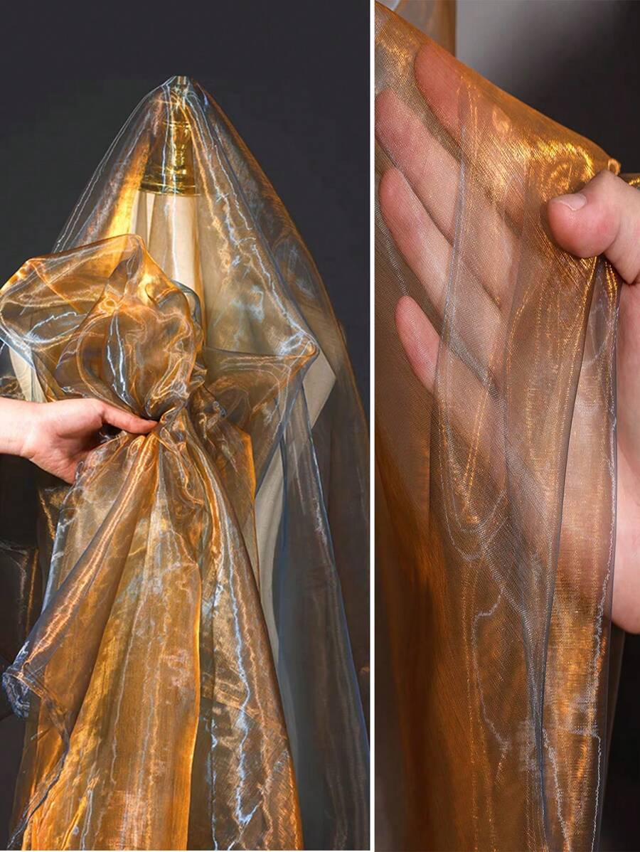 Gradient Two-Color Mesh Fabric, Laser Texture See-Through Fabric Long ...