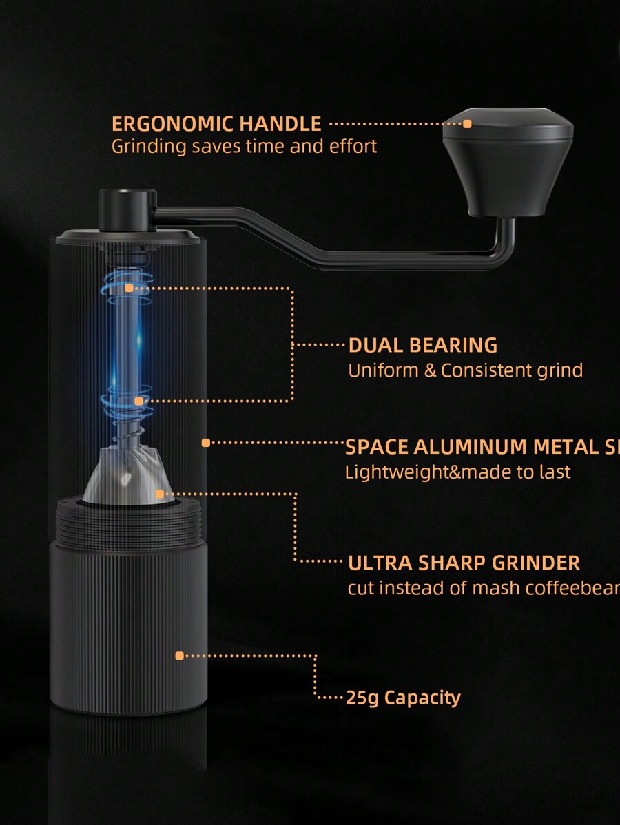 Portable Aluminum Manual Coffee Grinder, Hand Cranked Coffee Bean Mill ...