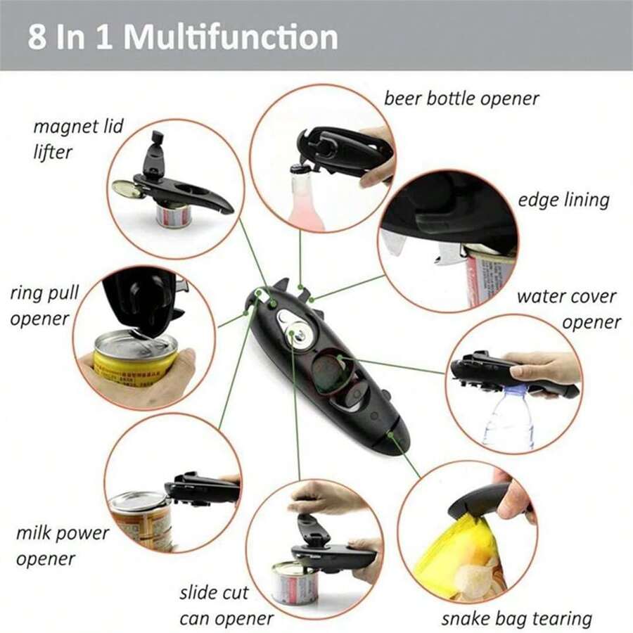 1pc 8-In-1 Multifunctional Mechanical Can Opener, Manual Safe Side Cut ...