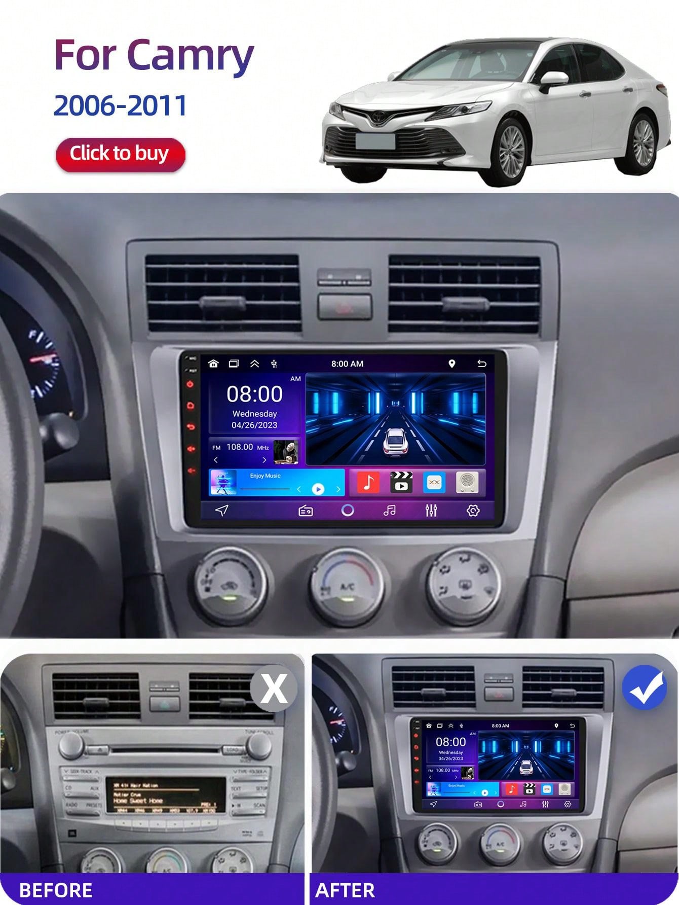 Bil Stereo För Toyota För Camry 1G + 32G Android 11 FM GPS-navigering Stereo Bil Multimedia ...