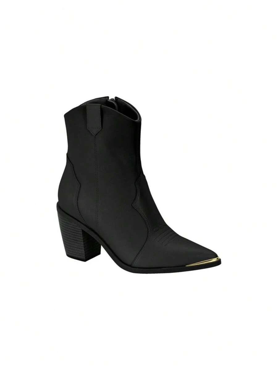Bota Feminina Salto Bloco Western Texana Preta Bico Vizzano | SHEIN Brasil