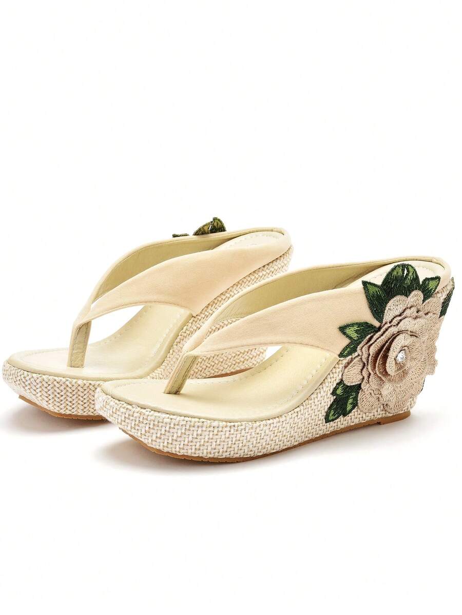 9cm Embroidered Wedge Heel Waterproof Platform Sandals, Women's ...