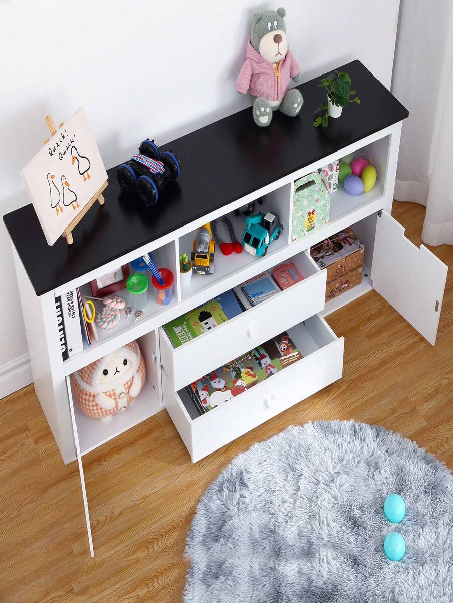 Kids Toy Storage Cabinet,Toy Storage Organizer With Bookshelf,Movable ...