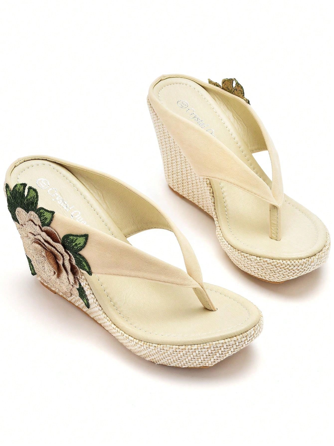 9cm Embroidered Wedge Heel Waterproof Platform Sandals, Women's ...