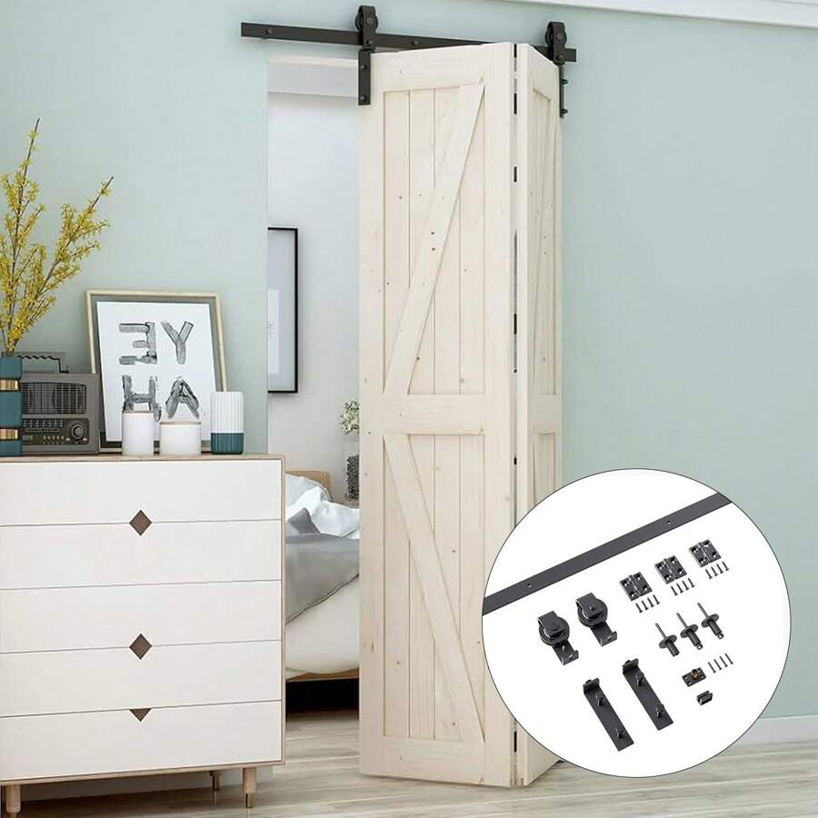 Barn Door Hardware | 24 Inches Black Bifold Sliding Door Track | Heavy ...