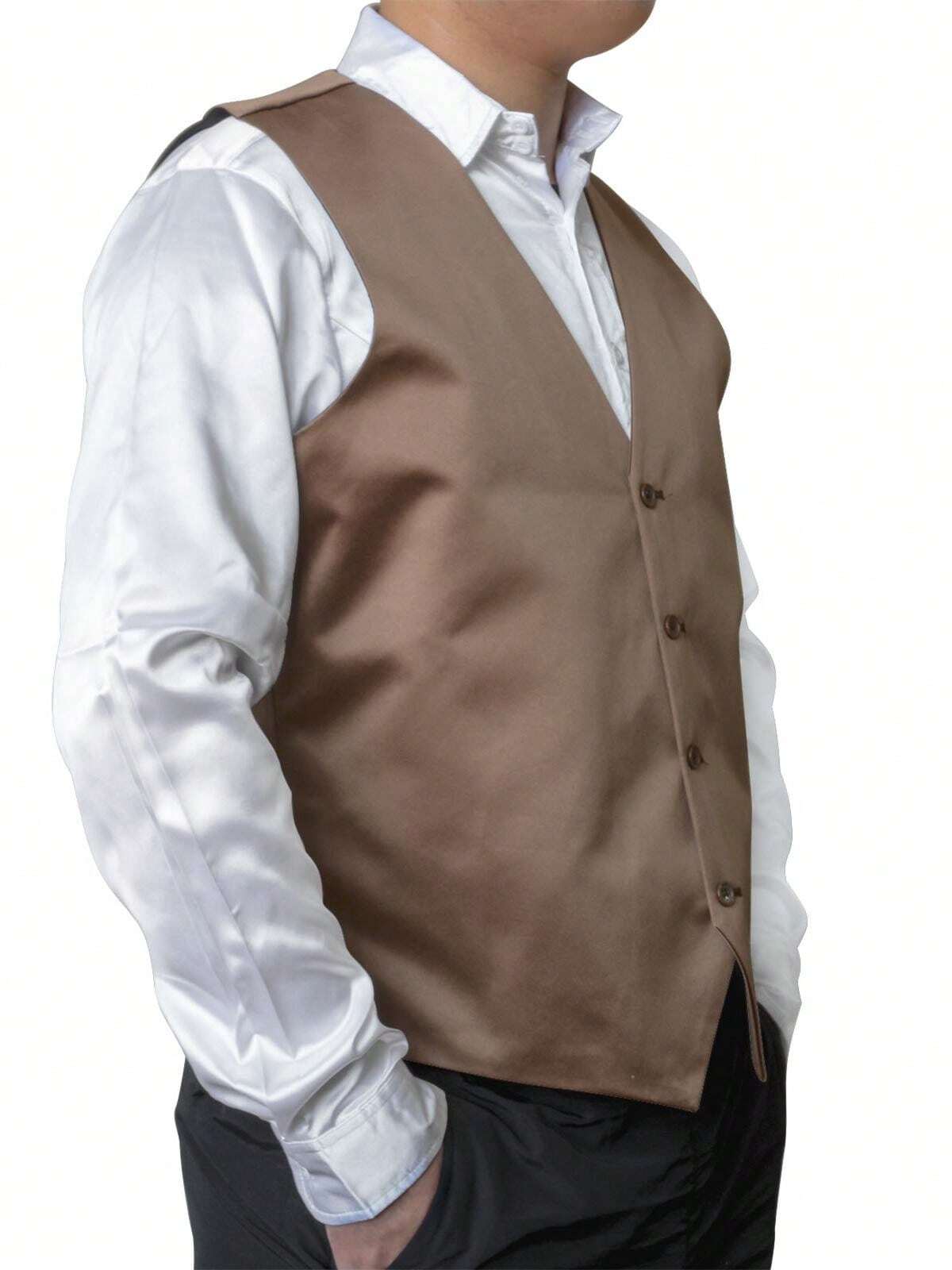 Brown Satin Men's Vest For Wedding Simple Vest For Groomsmen Grooms ...