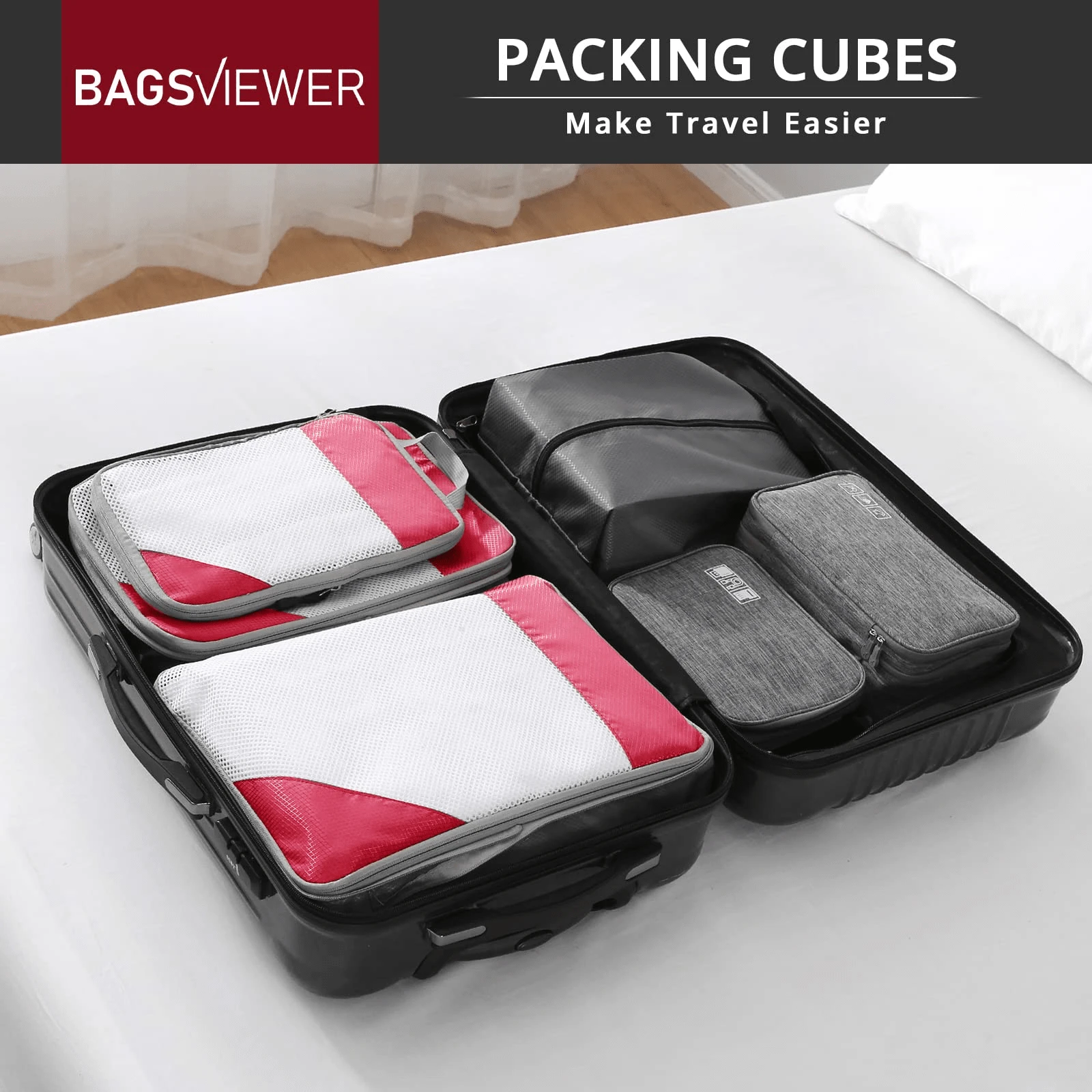 Compression Packing Cubes 4 Pcs, Travel Luggage Organizer Accessories ...