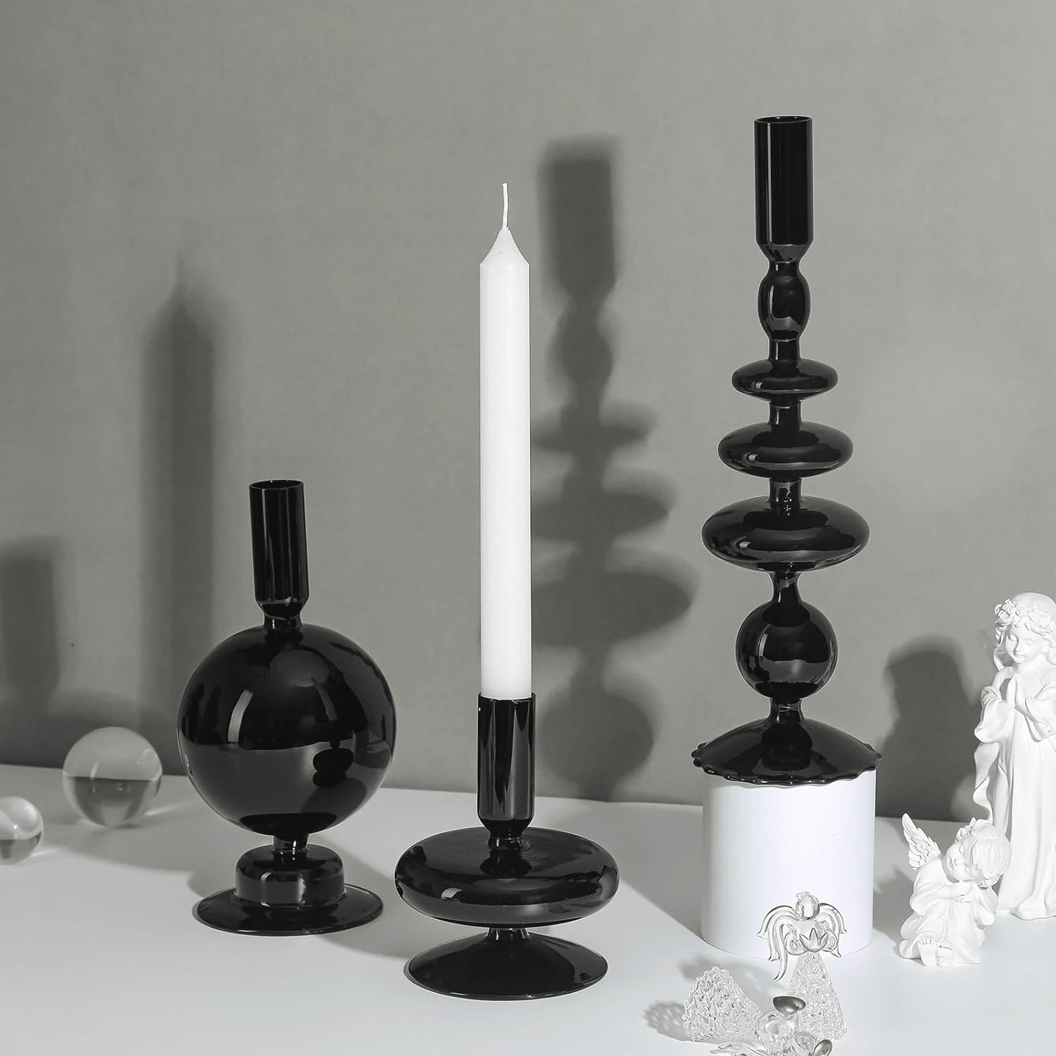 Black Candlestick Holders, Set Of 3 Decorative Glass Candle Holders For ...