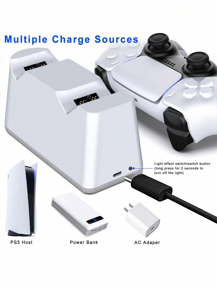 PS5 Controller Charger, Dual Charging Dock With LED Light Base For Cool ...