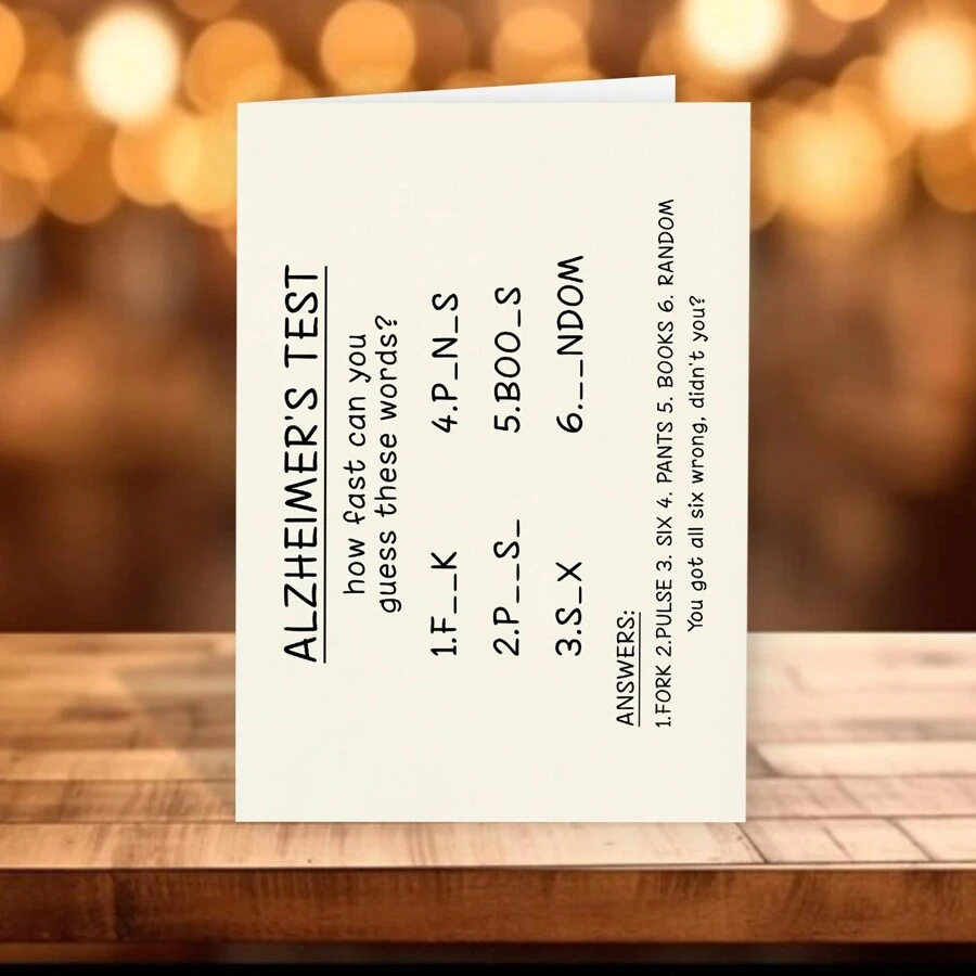 1pc, Humorous Alzheimer's Test Card For Him Her, Naughty Birthday Card ...