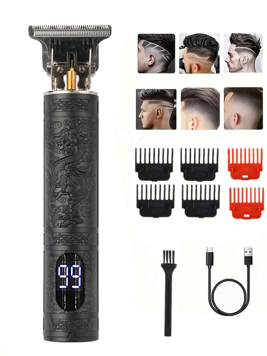 Tondeuse à cheveux en gros T9 Chaude LCD huile de clipper électrique rechargeable rétro huile de ...