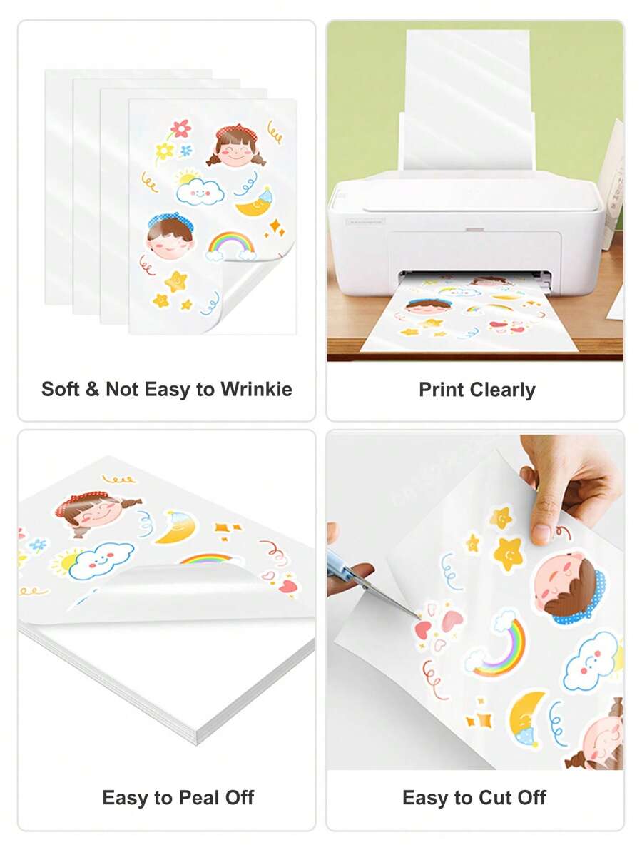 50 Sheets Sticker Paper A4 Glossy Self-Adhesive Sticker Label Paper ...