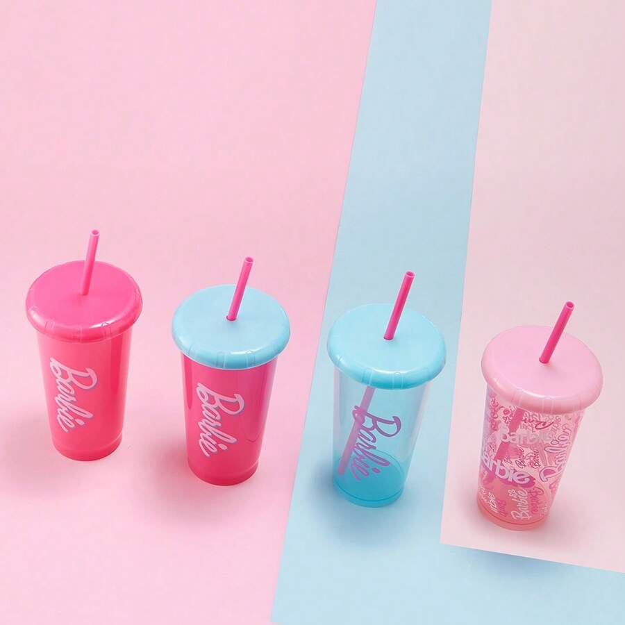 Miniso Miniso Barbie Pink Blue Red Plastic Tumbler 4pcs With Straw ...