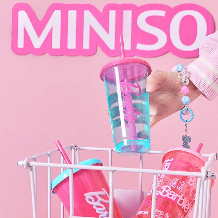 Miniso Miniso Barbie Pink Blue Red Plastic Tumbler 4pcs With Straw ...