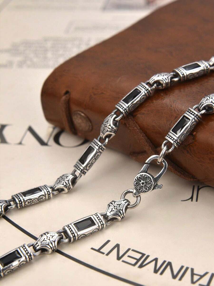 Hip Hop Rock Style Turkish Clover Pattern Stone Inlaid Long Necklace ...