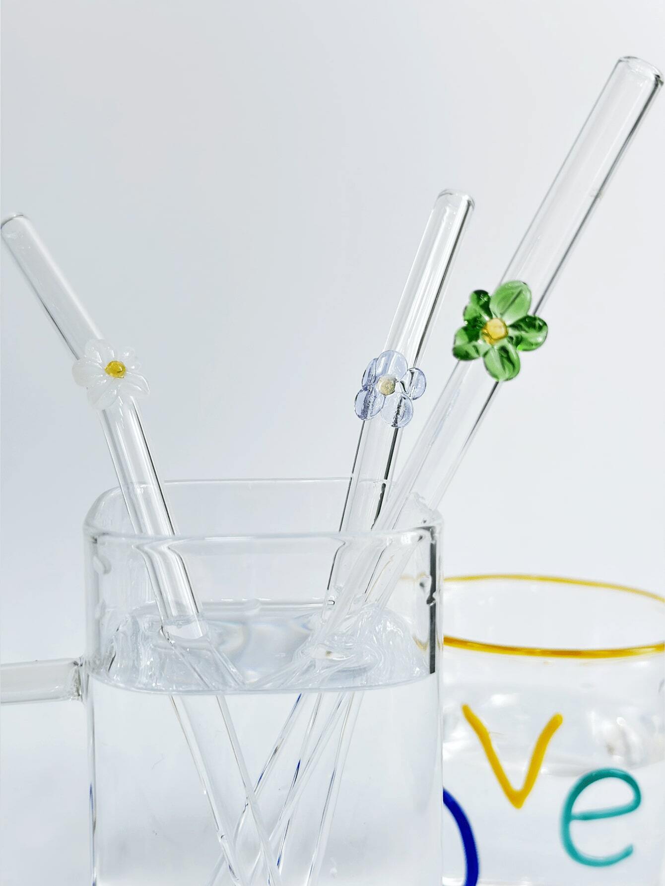 1/2pcs Colorful Floral Design Heat-Resistant Glass Straw, Anti-Scald ...