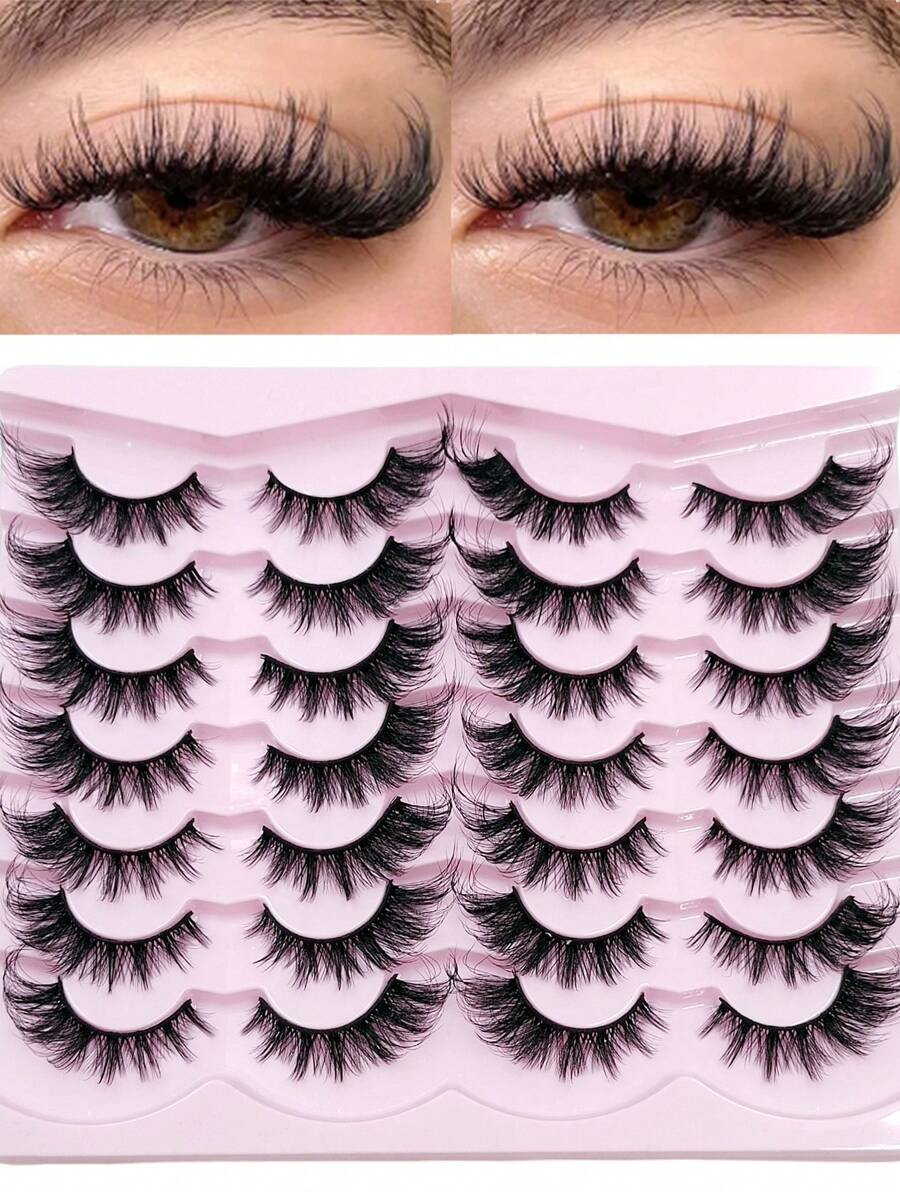 NEW 14 Pairs Cat Eye Eyelashes Manga Lashes End Eye Elongated Faux Mink ...