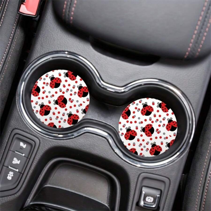 2pcs Cute Ladybug Car Cup Holder Coasters, Car Interior Waterproof ...