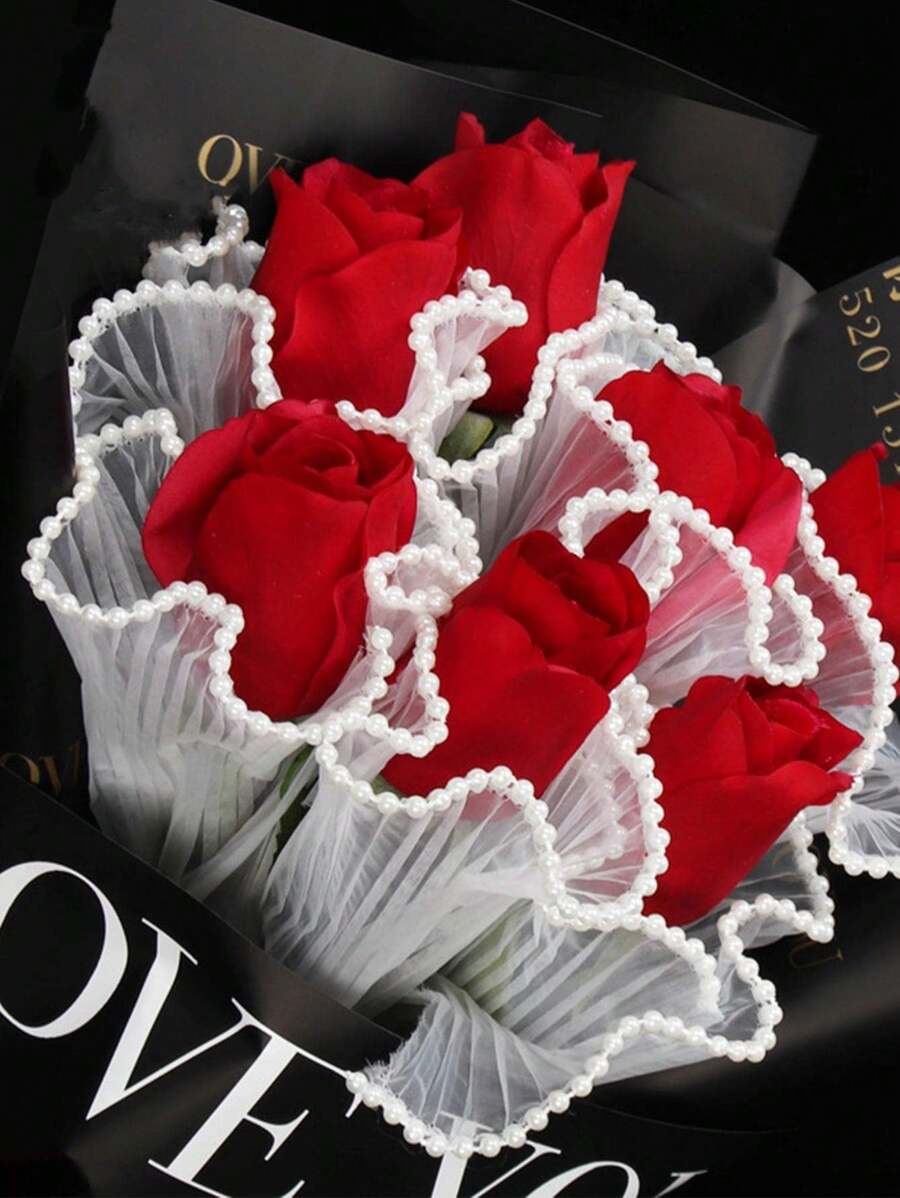 1pc Fresh Flower Wrapping Net With Faux Pearl Decor Gift Packaging Net ...