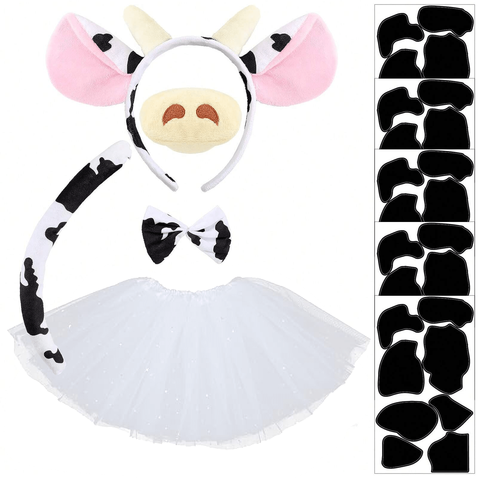 6 Pieces Milk Cow Costume Set Cow Ears Headband Nose Tail Bowtie Tutu ...