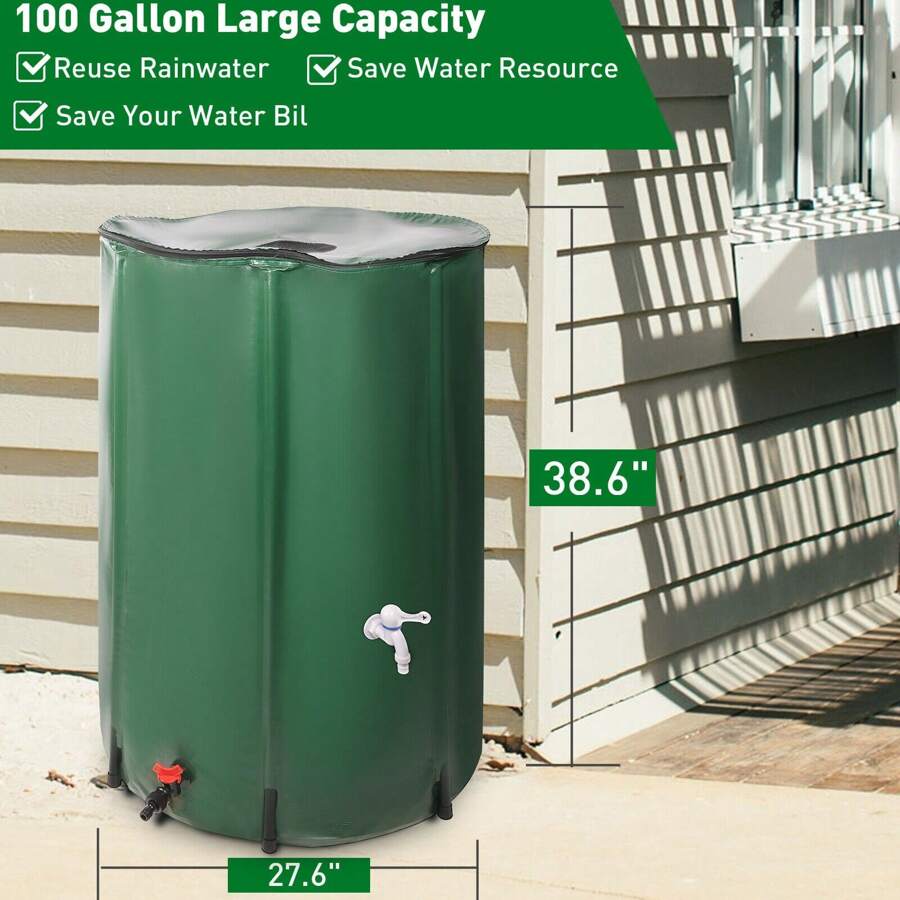 LUCKYERMORE 100 Gallon Collapsible Rain Barrel Rainwater Collection ...