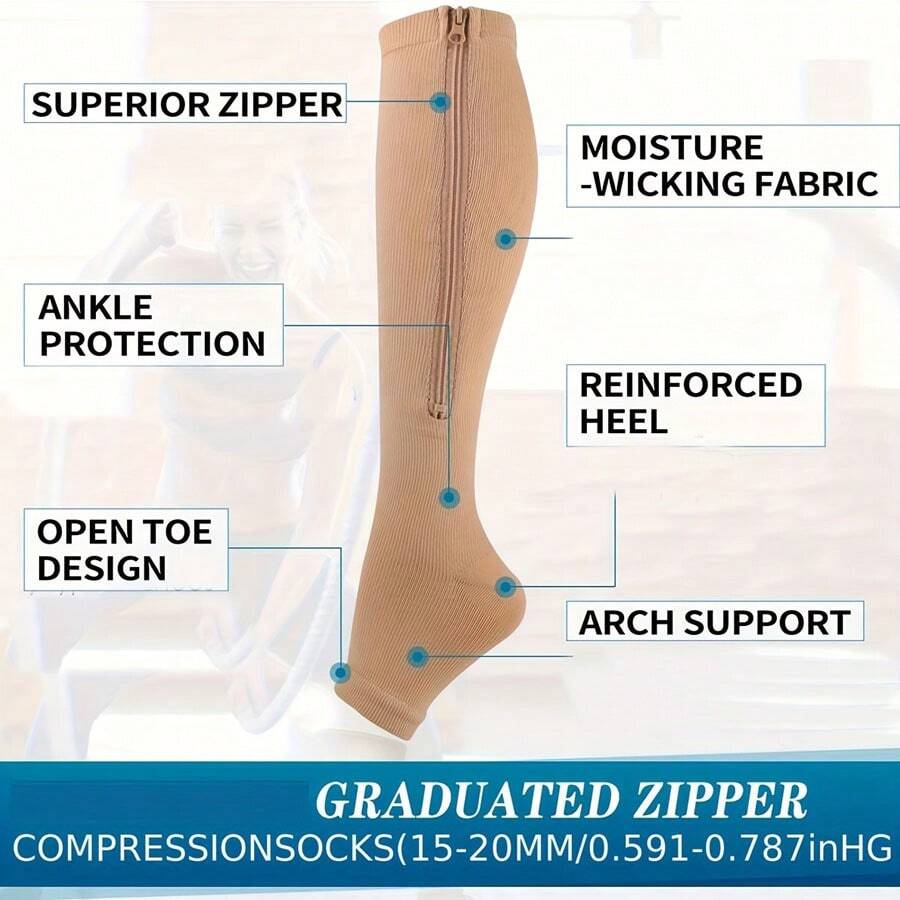 1 Pair Medical Grade Open Toe Compression Socks - 20-30mmHg Knee High ...