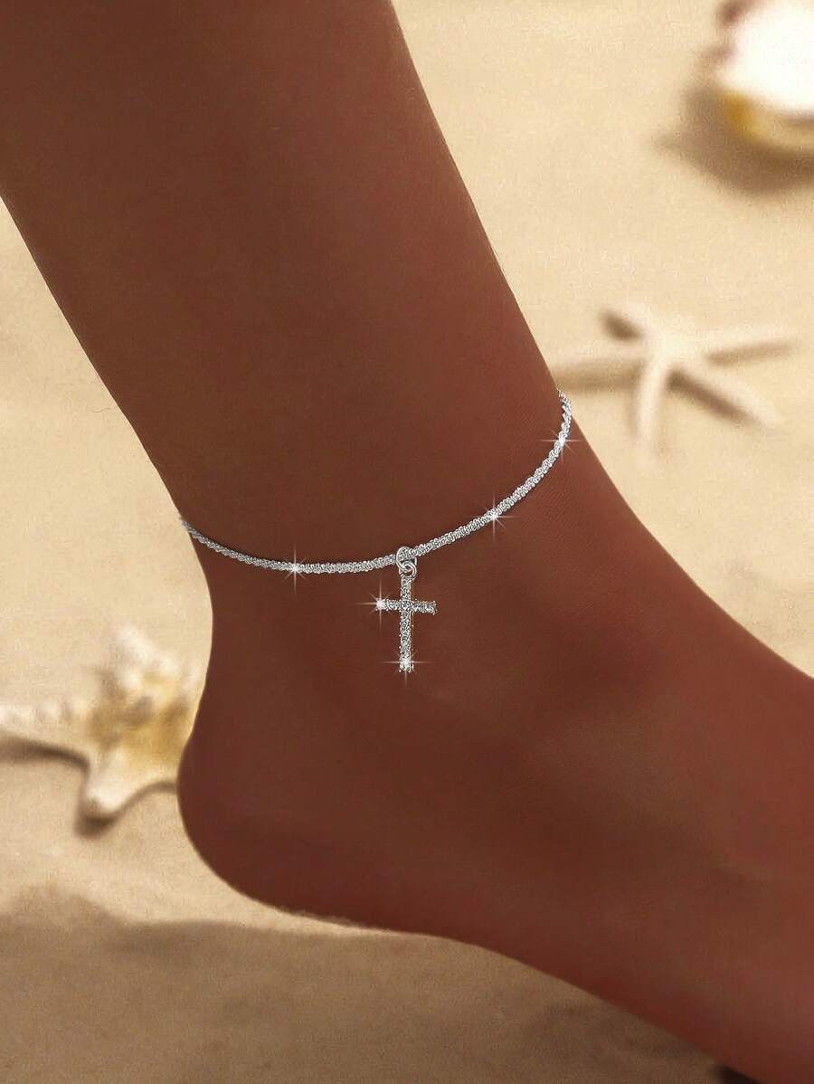 Fashionable Cross Shaped Sparkling Anklet For Both Men And Women ...