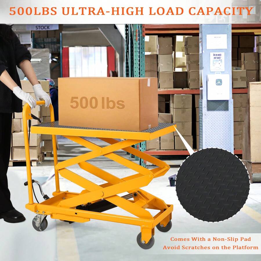 Double Scissor Hydraulic Lift Table Cart 500lbs Capacity With 48 ...