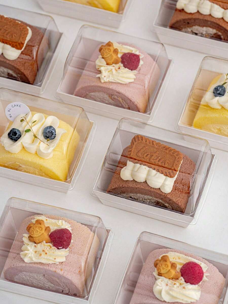 8pcs, Mini Cake Containers Cake Packing Boxes With Clear Lids Kraft ...