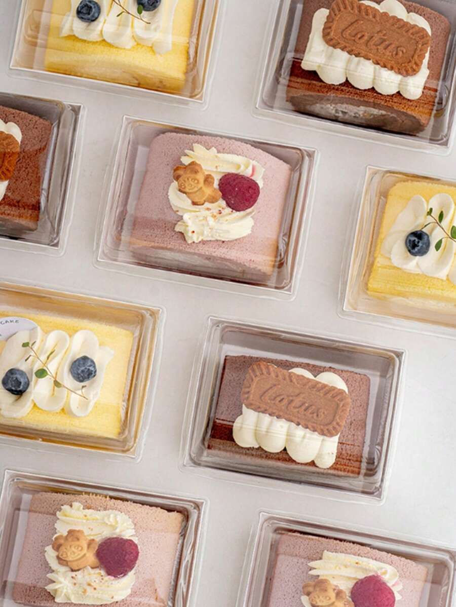8pcs, Mini Cake Containers Cake Packing Boxes With Clear Lids Kraft ...