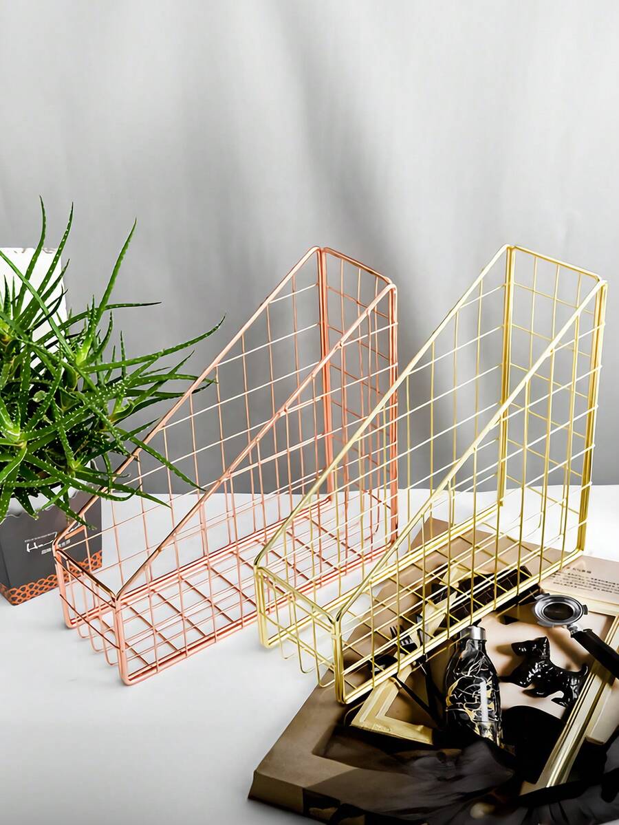 Modern Brass Metal Wire Magazine Holder Desk Rack Document And File ...