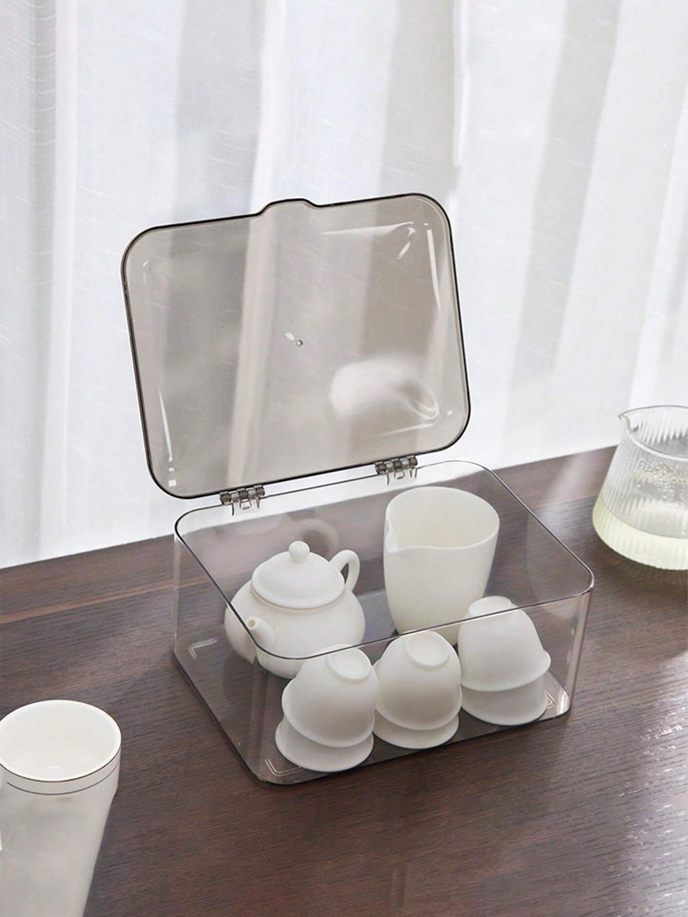 Tea Set Storage Box With Dustproof Cover, Transparent Large Capacity ...