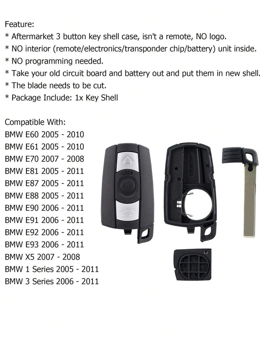 3 Buttons Smart Remote Car Key Fob Case Shell Replacement Uncut Blade ...